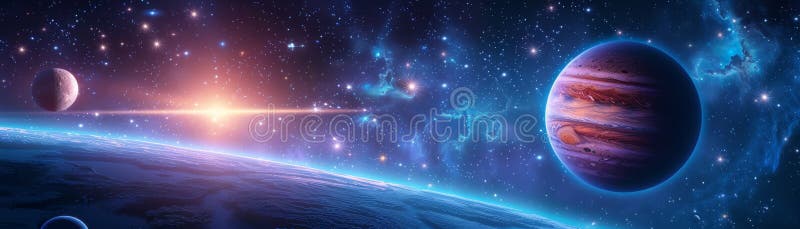 Colorful Cosmic Landscape with Planets Stock Illustration ...