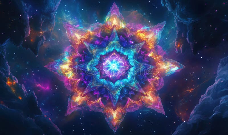 Colorful Cosmic Mandala Design with Vibrant Hues and Intricate Patterns in Space Stock Photo ...