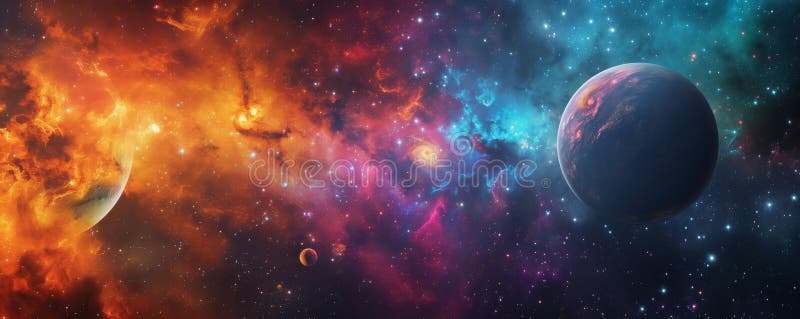 Colorful Cosmic Nebula with Planets in Outer Space, Deep Space ...