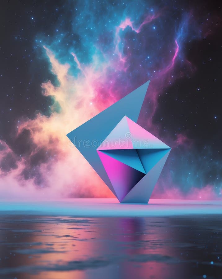Colorful Cosmic Nebula with a Unique Geometric Shape in the Foreground ...