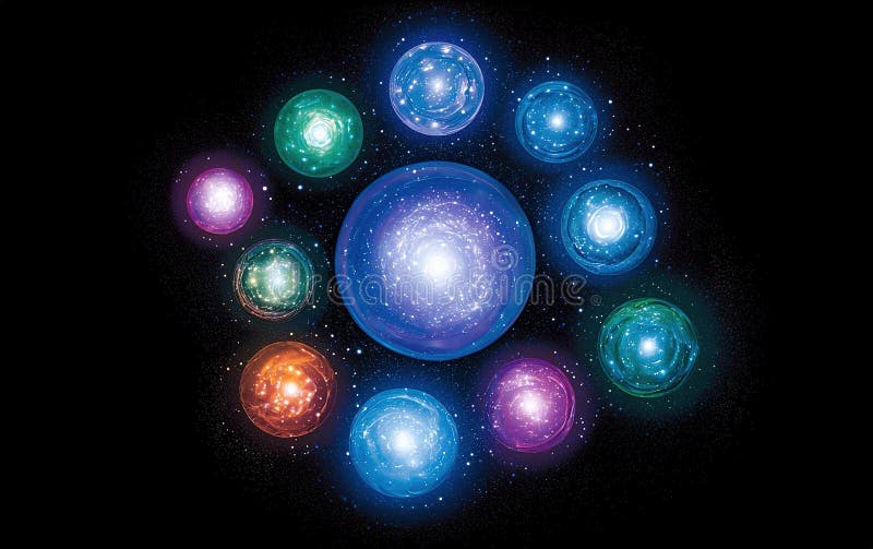 Colorful Cosmic Orbs Illuminating the Dark Void of Space with Stars and ...