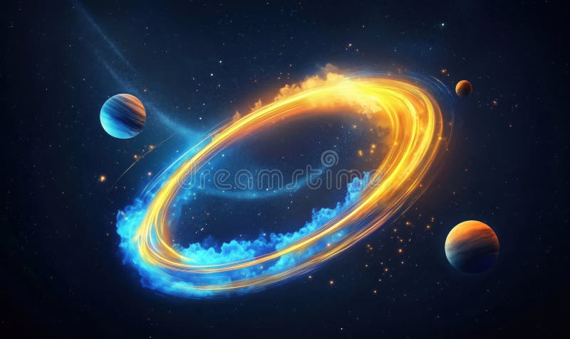 Colorful Cosmic Ring with Planets in Space, Vibrant Nebula and Starry ...
