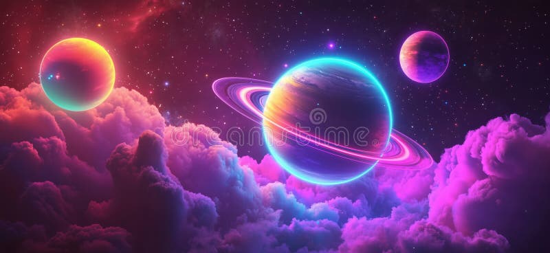 Colorful Cosmic Scene with Planets and Vibrant Clouds in Outer Space ...