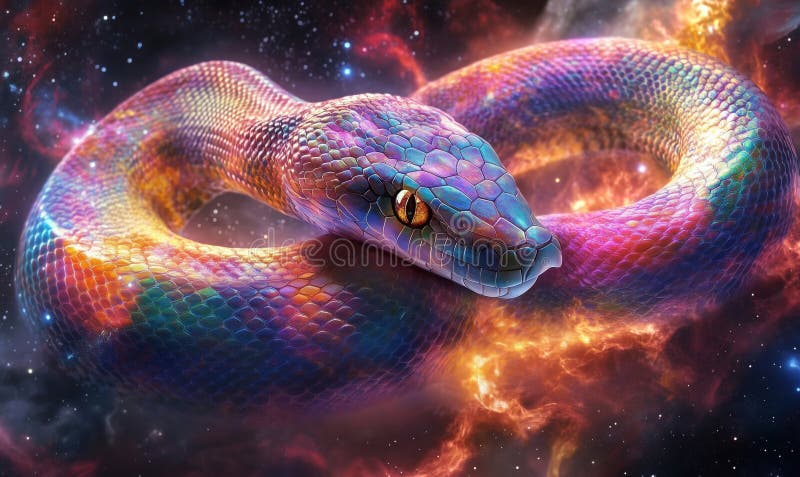Colorful Cosmic Snake with Vibrant Scales and Mesmerizing Patterns in a ...