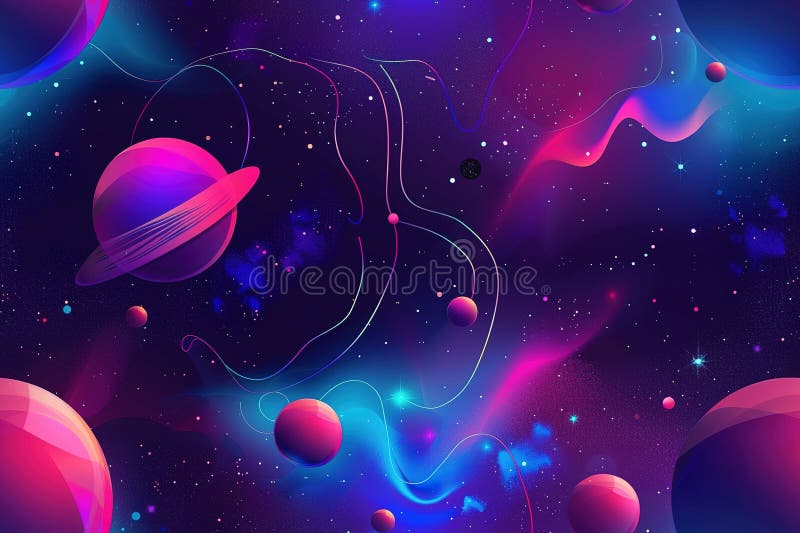 Colorful Cosmic Space Illustration Featuring Planets and Abstract ...
