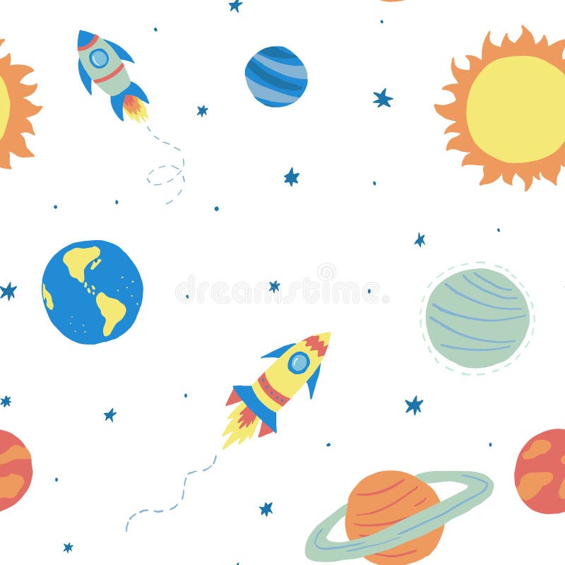 Colorful Cosmic Vector Seamless Pattern Stock Vector - Illustration of ...