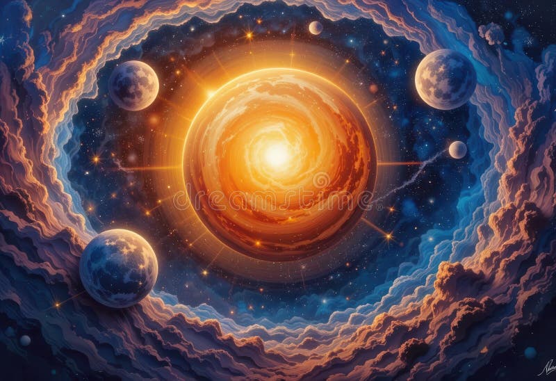 Colorful Cosmic Whirlpool with Swirling Clouds and Planetary Elements ...