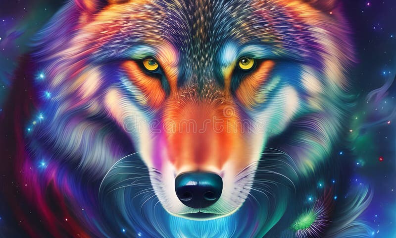 Colorful cosmic wolf stock illustration. Illustration of canine - 275244713