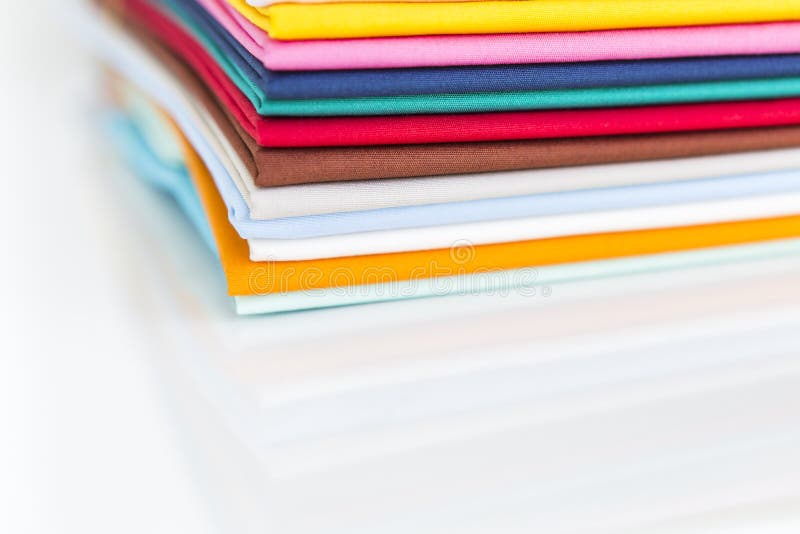 Colorful Cotton Fabric Stack on White Background Stock Image - Image of ...