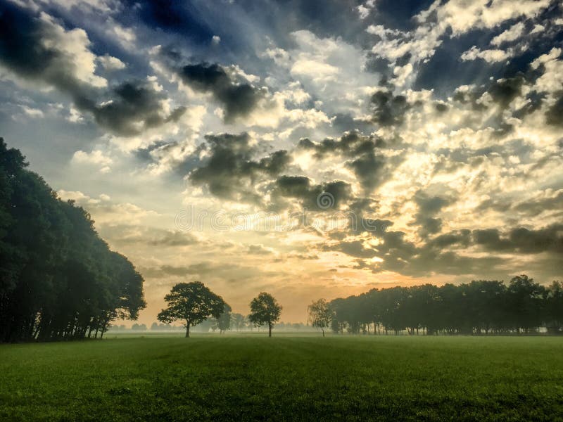 Colorful Countryside Sunrise with Trees Stock Image - Image of sunrise ...