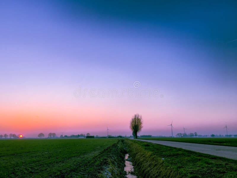 Colorful Countryside Sunrise with Trees Stock Image - Image of summer ...