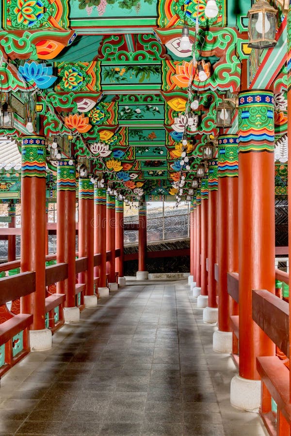 Colorful Covered Walkway at Temple Stock Photo - Image of asia, green ...