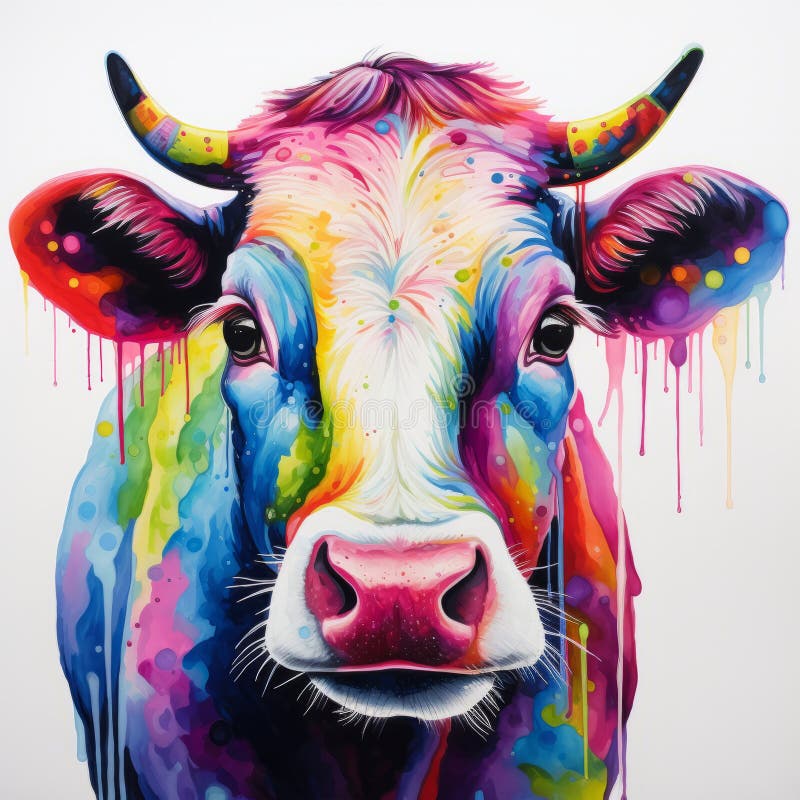 A colorful cow with horns stock illustration. Illustration of nature ...