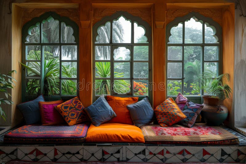 Colorful and Cozy Indian Lounge Interior with Traditional Design ...