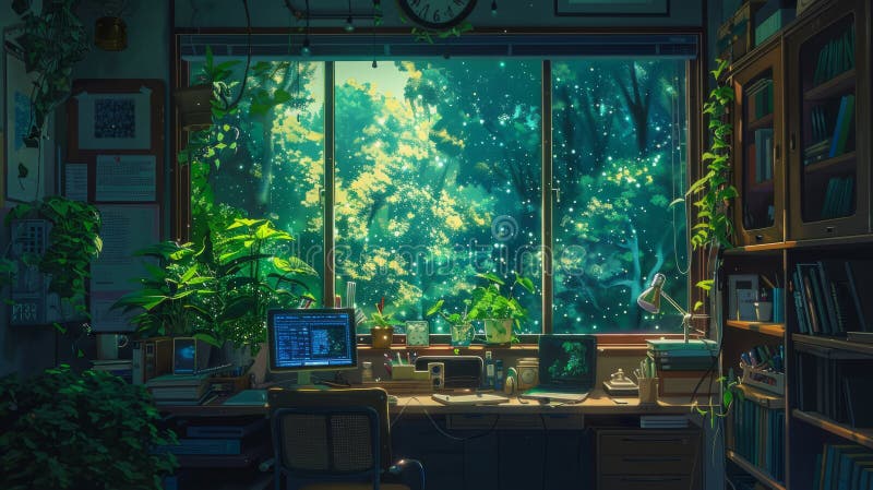 A Colorful and Cozy Lofi Desk in an Empty Interior with a Messy Desk ...
