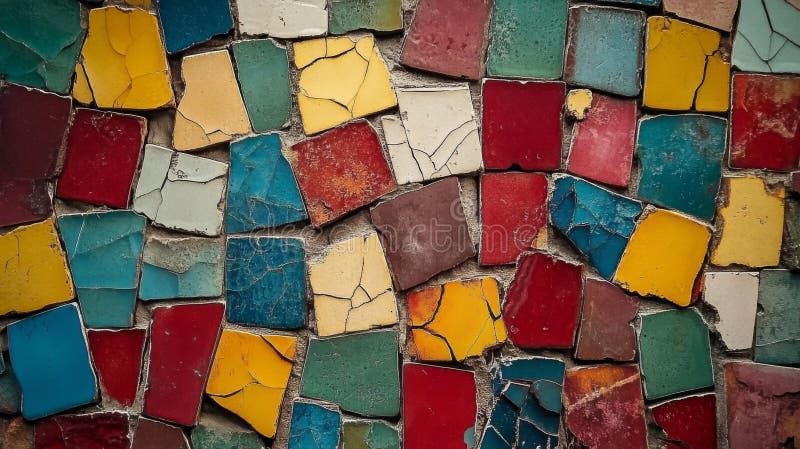 Colorful Cracked Tile Mosaic Wall Design Stock Illustration ...