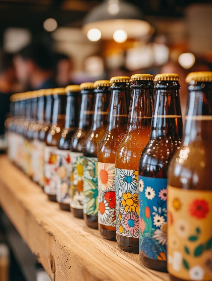 Colorful Craft Beer Bottles Lined Up Row Stock Photos - Free & Royalty ...