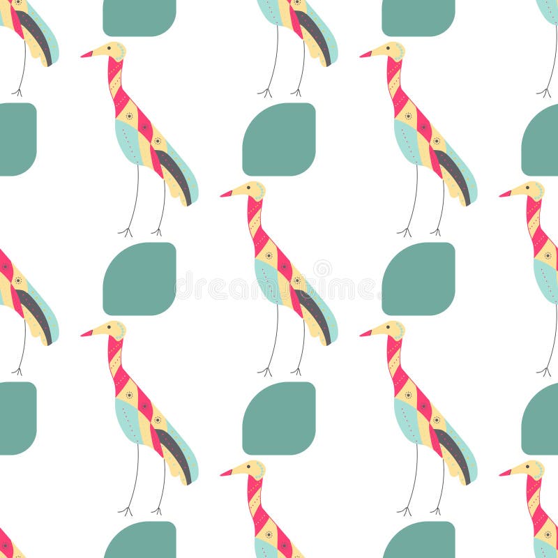 Colorful Crane with a Figure in the Form of a Pattern on a White ...