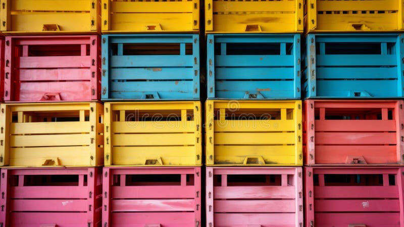 Colorful Crates Piled Up for Storing Produce, Functional and Bright ...