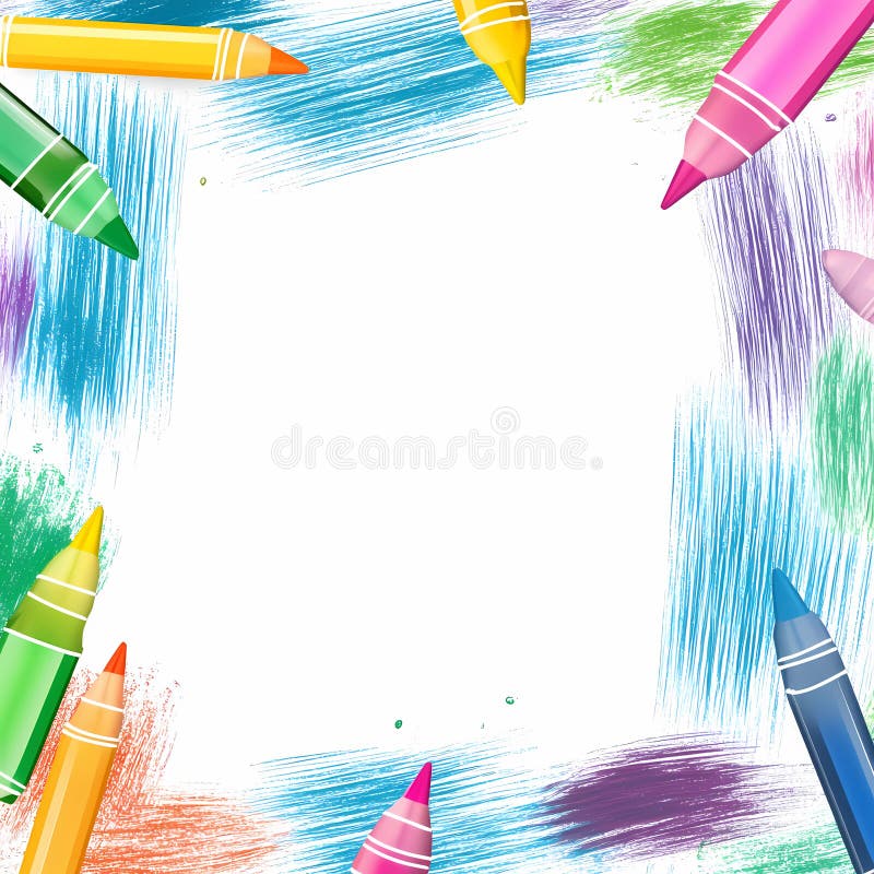 Colorful Crayon Border Surrounds a Blank Canvas Inviting Creativity and ...