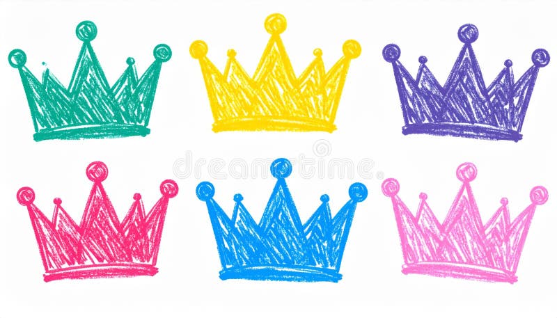 Colorful Crayon Crowns Childlike Drawing Stock Image - Illustration of ...