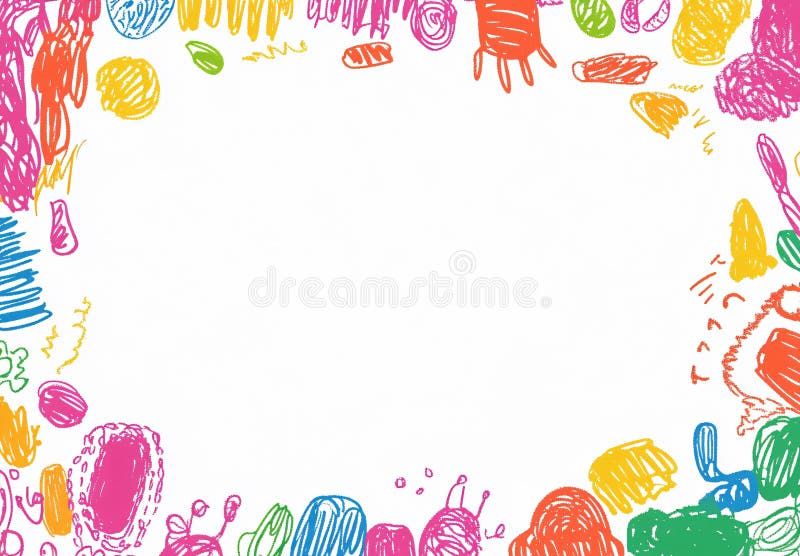 Colorful Crayon Doodle Frame Border Background High Quality Image Stock ...