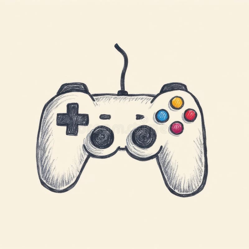 Colorful Crayon Drawing of a Game Controller on Paper Background Stock ...