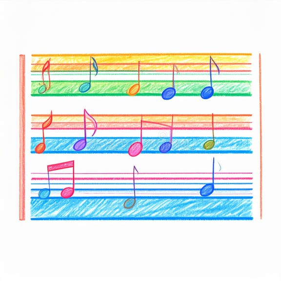 Colorful Crayon Drawing of Musical Notes Stock Image - Illustration of ...