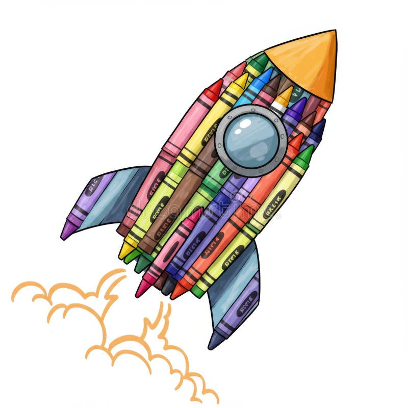 Colorful Crayon Rocket Illustration Stock Illustration - Illustration ...