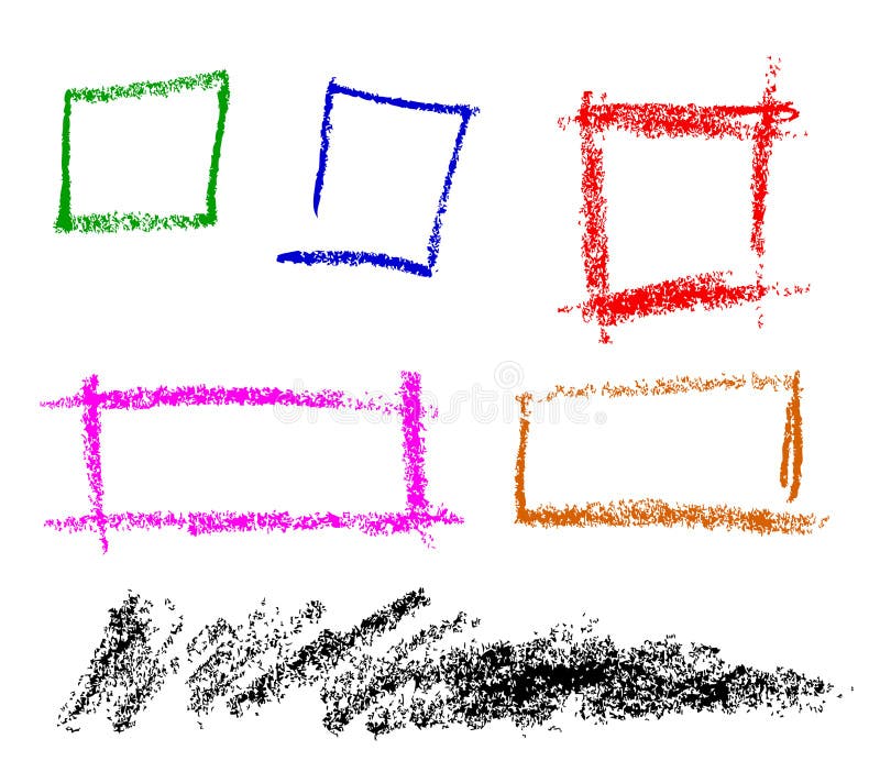 Colorful Crayon Square Rectangle and Scribble, Vector Simple Sketch ...