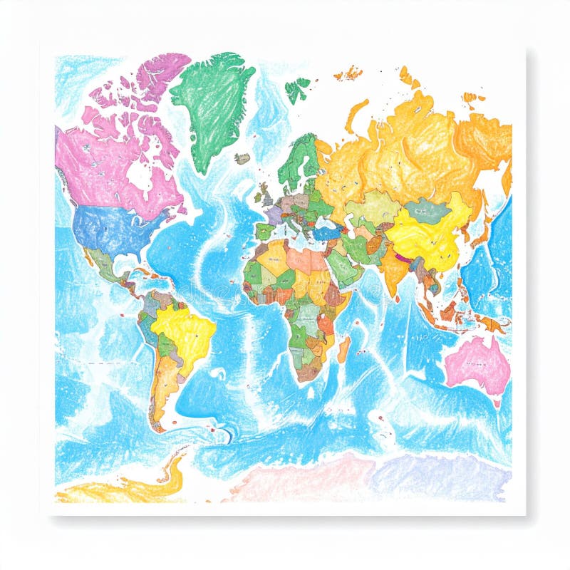 Colorful Crayon World Map Illustration Stock Illustration ...