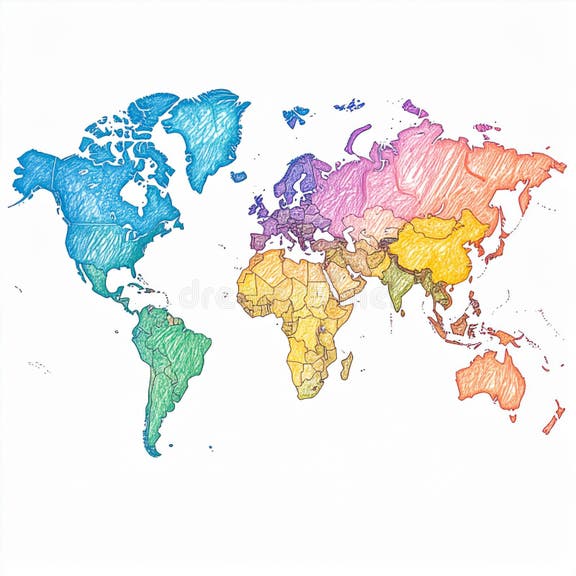 Colorful Crayon World Map Illustration Stock Illustration ...