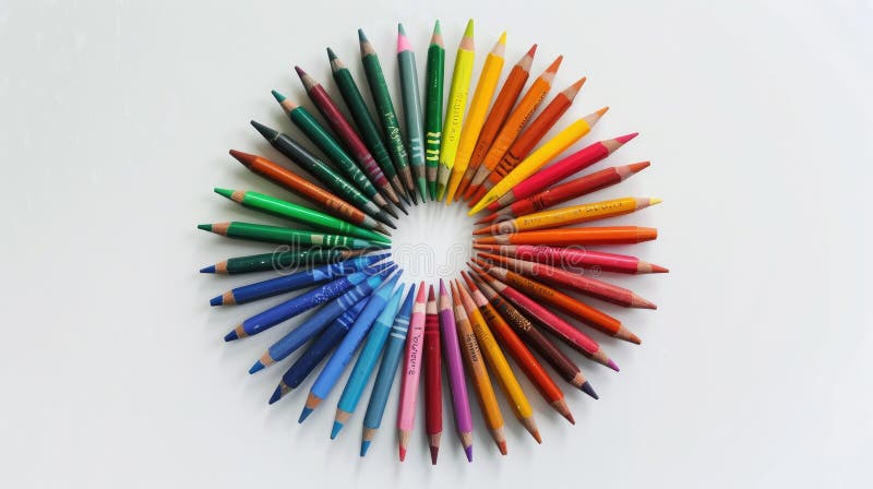 Colorful Crayons Arranged in a Mesmerizing Circular Pattern, Each ...