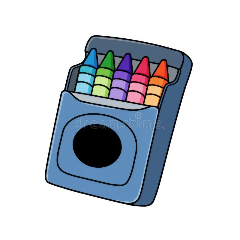 Colorful Crayons in a Blue Box Stock Illustration - Illustration of ...