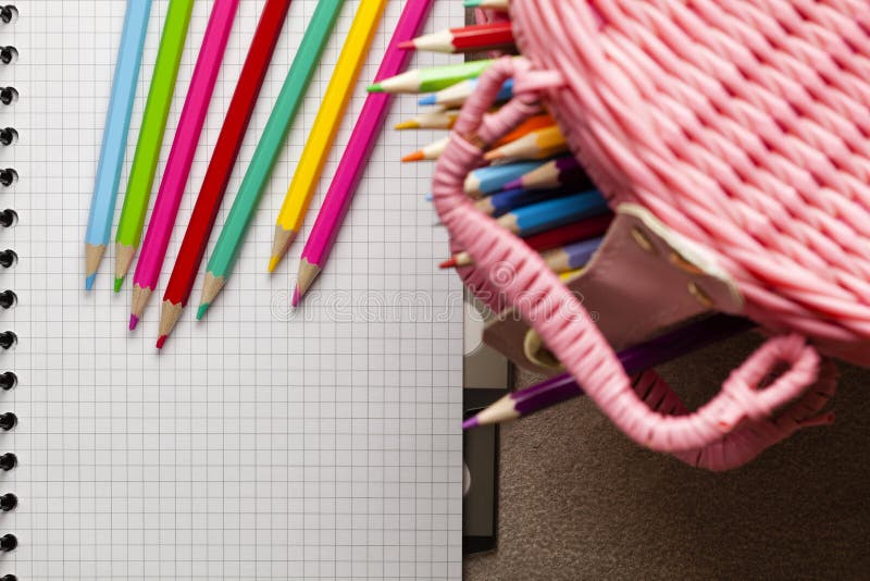 Colorful Crayons and School Notebook Stock Photo - Image of office ...