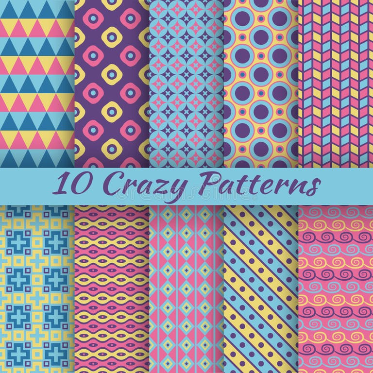 Colorful Crazy Vector Seamless Patterns (tiling) Stock Vector ...