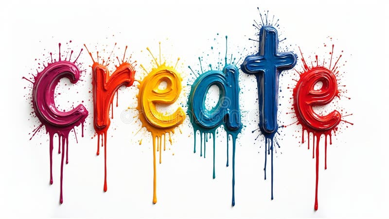 Colorful Create Word Painted on Canvas with Vibrant Drips Stock ...