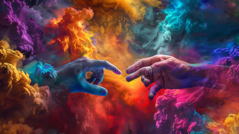 Colorful Creation of Adam Inspired Artwork Generative AI Stock ...