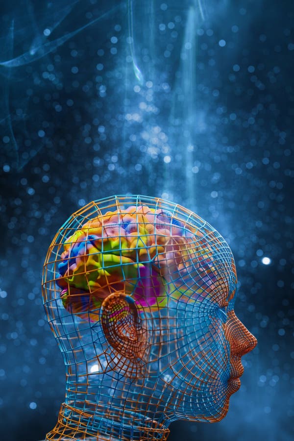 Colorful Creative Brain Inside Human Wireframe Head. Creativity ...