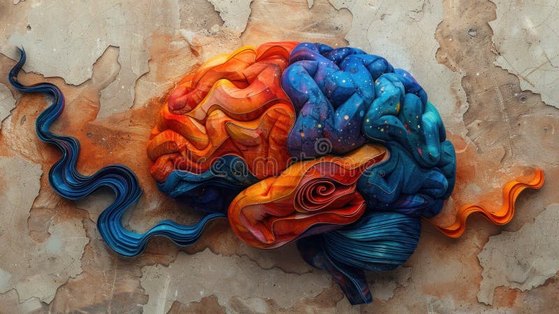 Colorful Creative Hemisphere: Drawing of Human Brain with Transparent ...
