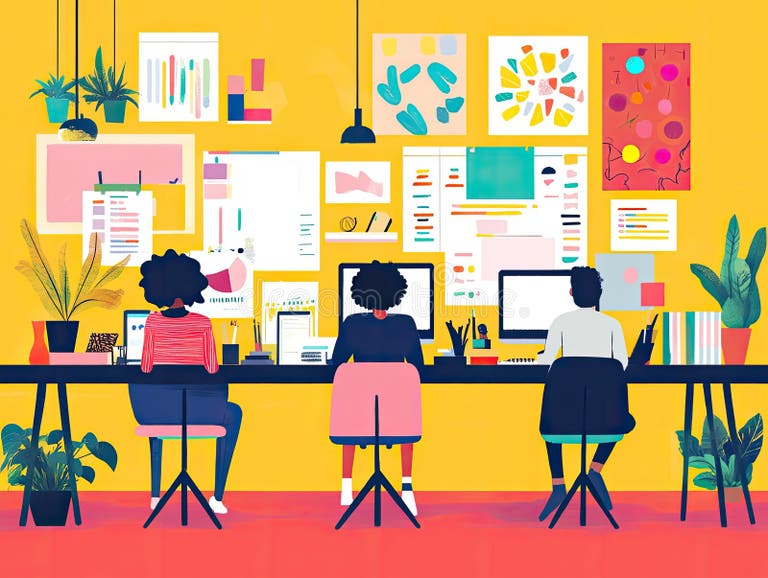 A Colorful and Creative Workspace with Diverse Team Members ...