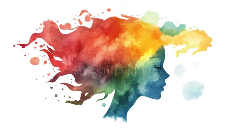 Colorful Creativity Exploding from Woman S Mind in Watercolor Stock ...