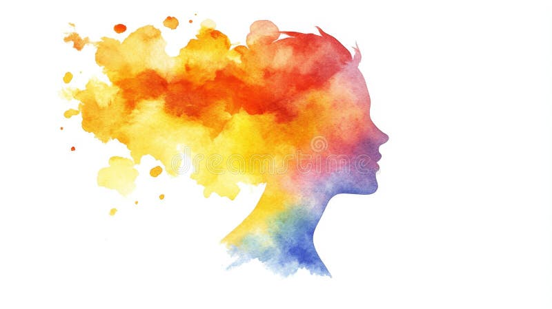 Colorful Creativity Exploding from Woman S Mind in Watercolor Stock ...