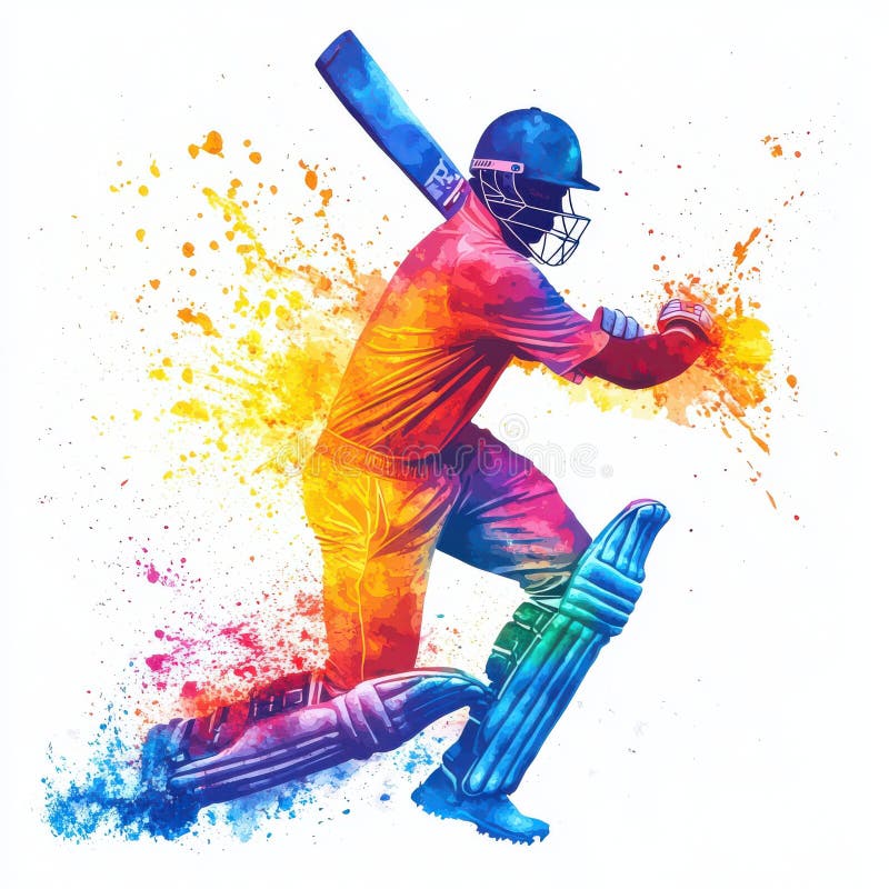 Colorful Cricket Player Action Shot Dynamic Pose Powerful Swing Stock ...