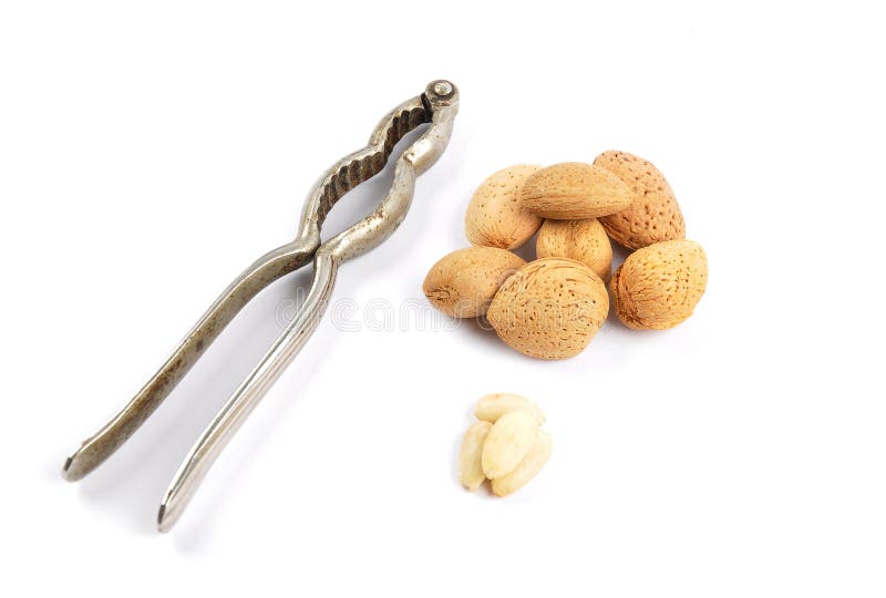 Almonds with and without Shell and Nutcracker on White Stock Photo ...