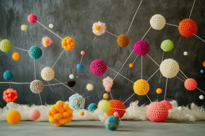 Colorful Crochet Balls Connected by Strings Create an Artistic Display ...