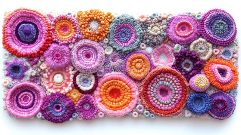 Colorful Crochet Circle Textile Art Stock Illustration - Illustration ...