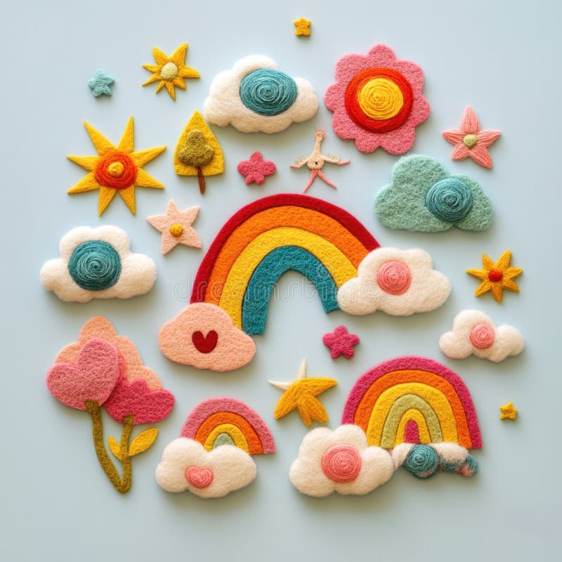 Colorful Crochet Craft Art with Rainbows and Decorative Elements Stock ...