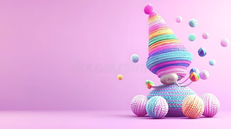 Colorful Crochet Creature on a Pink Background Stock Illustration ...