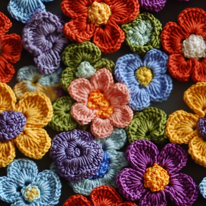 Colorful Crochet Flower Applique Repeating Pattern Seamless Tile Stock ...